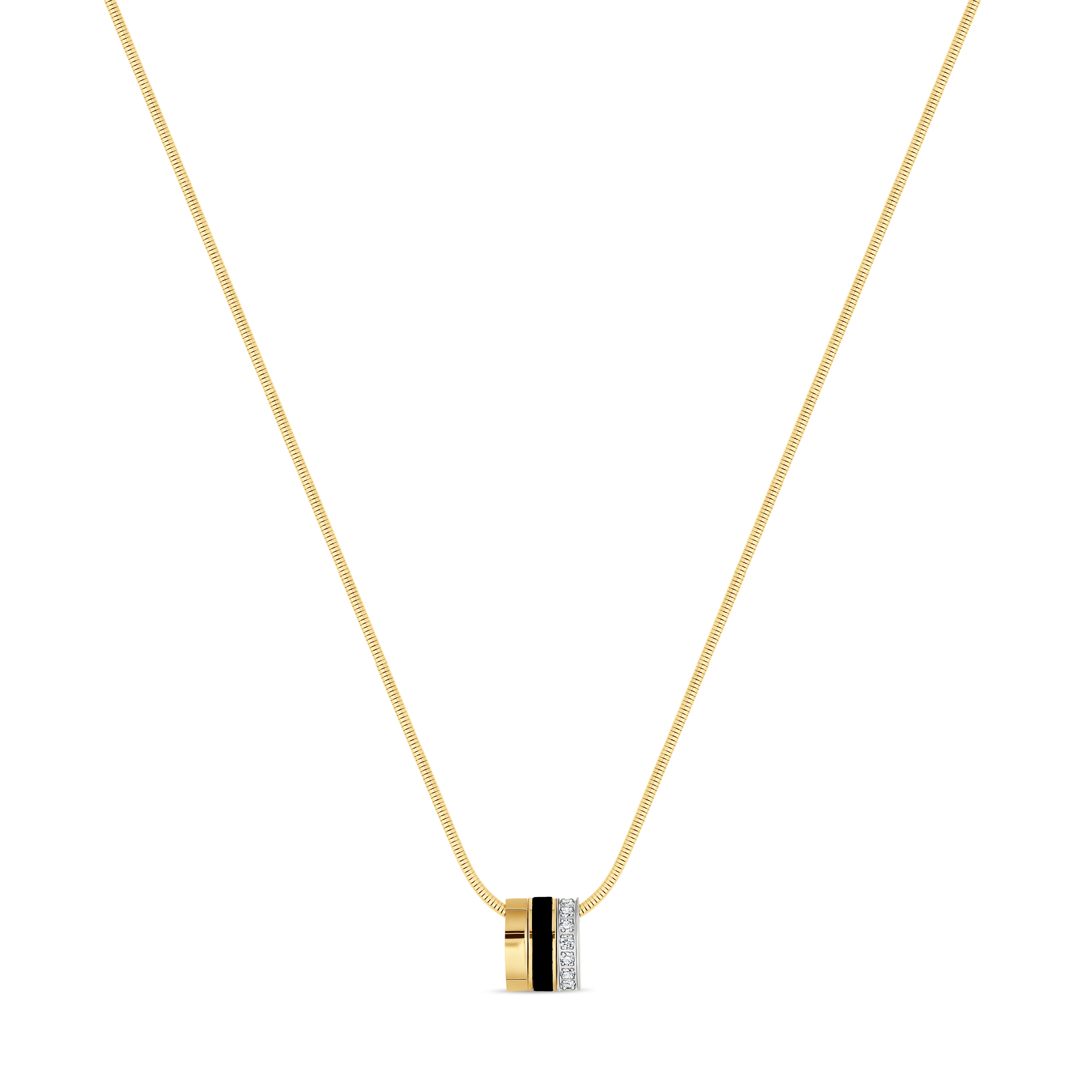 WEWA BOA CHAIN 3 RINGS BLACK CHIP WITH ZIRCONIA NECKLACE